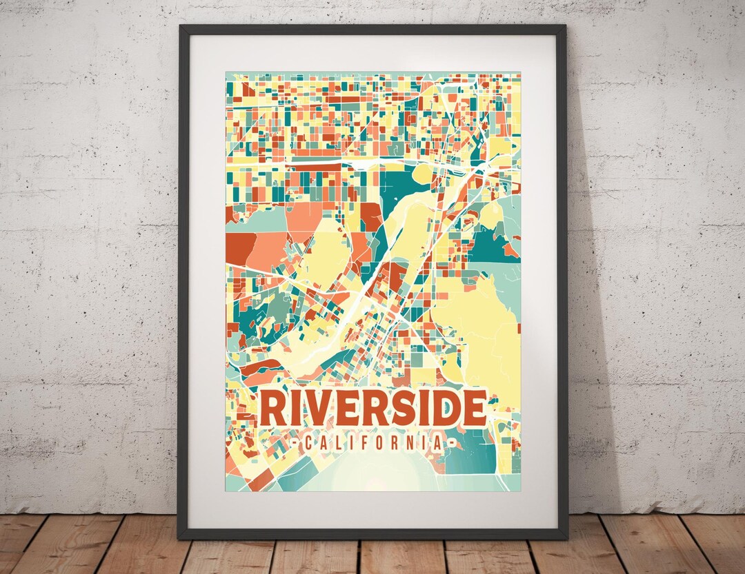 Riverside Colorful Map Print - Unframed, Riverside Wall Art, Wall Art ...