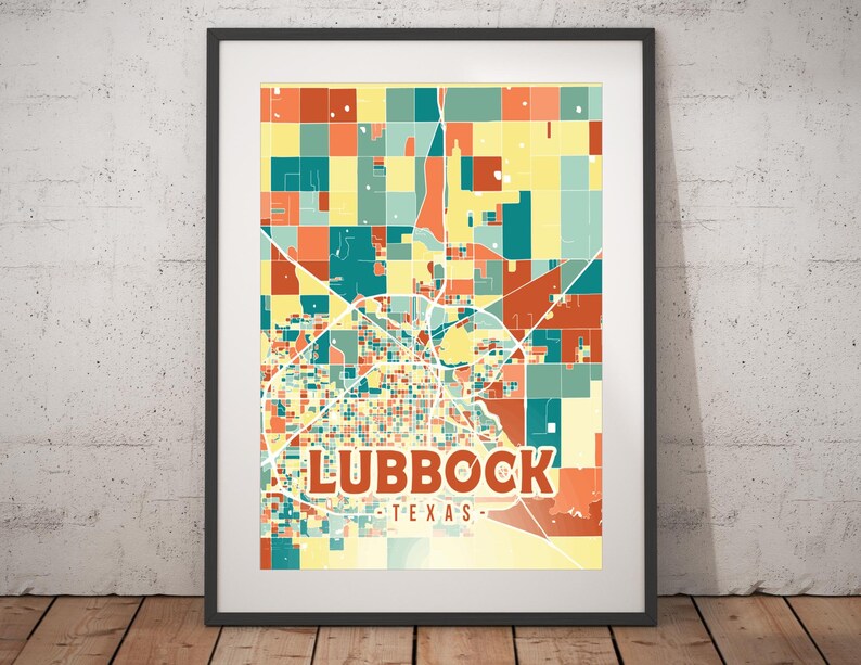Lubbock Colorful Map Print - Unframed, Lubbock Wall Art, Wall Art Print ...