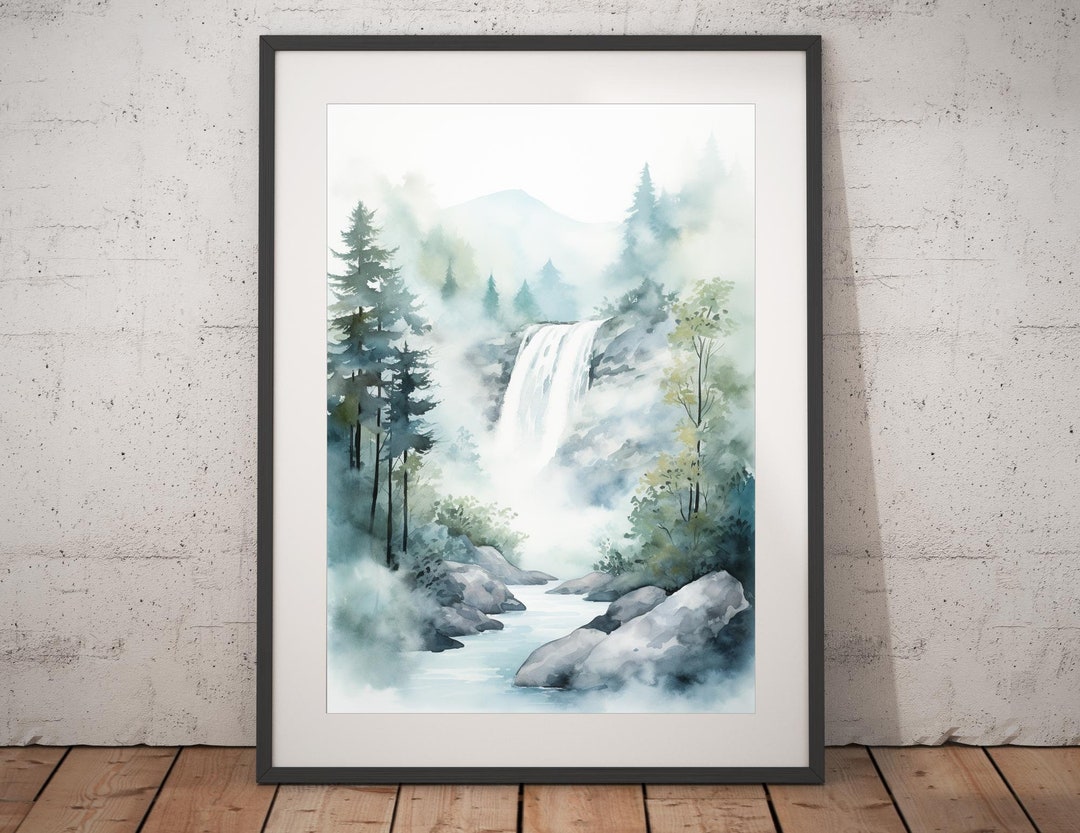 Waterfall Watercolor Print - Unframed, Watercolor Wall Art, Wall Art ...