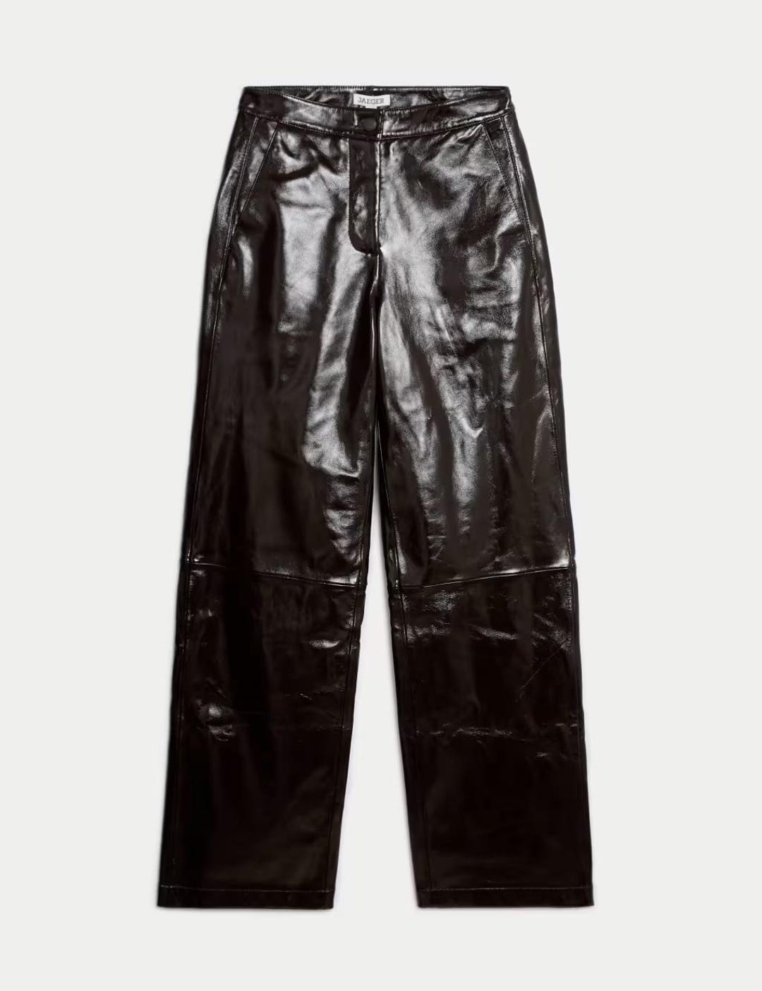 JAEGER High-shine Leather Wide Leg Trousers Brown UK 20 Luxurious ...