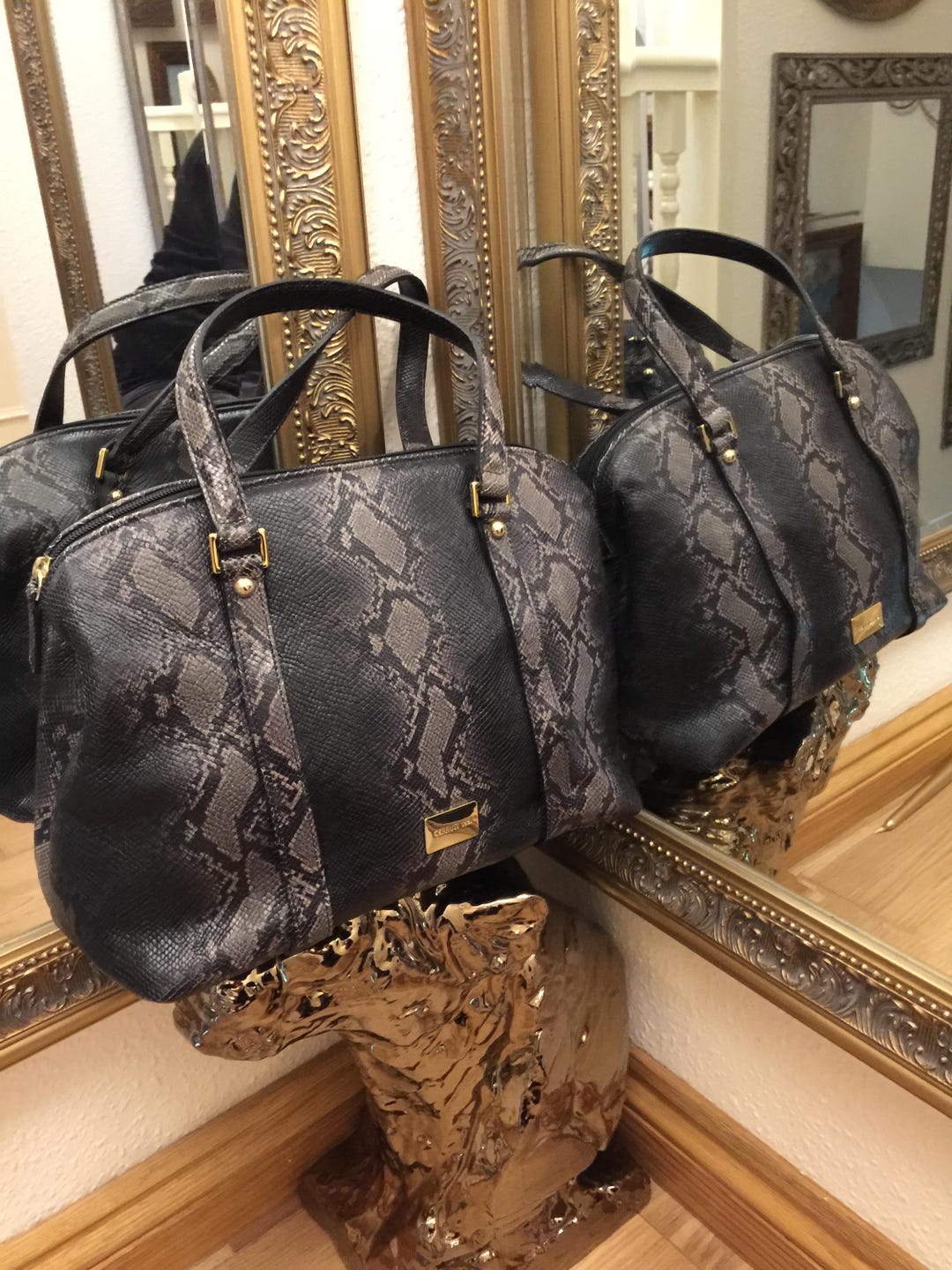 Exclusive Cerruti 1881 Black Snakeskin Print Handbag BORSA JUDITH, 100% ...