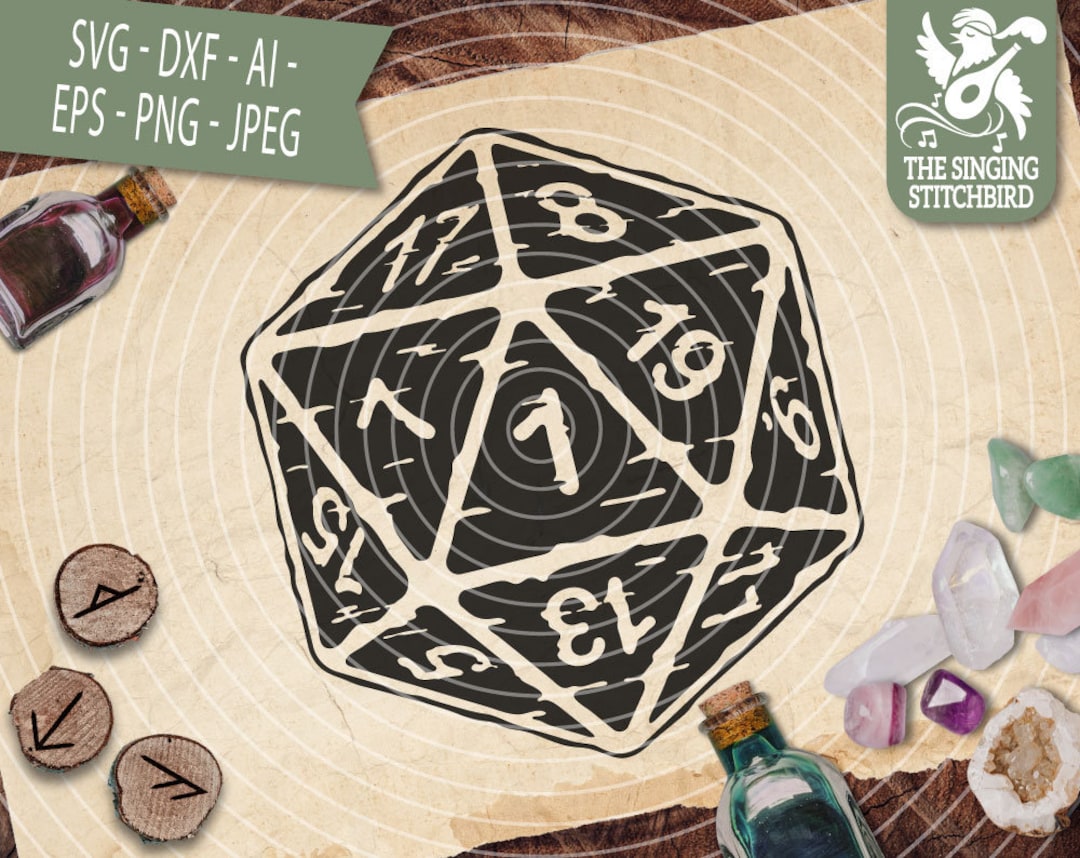 D20 (1) Distressed - Black SVG DXF, Instant Download, Stitchbird ...