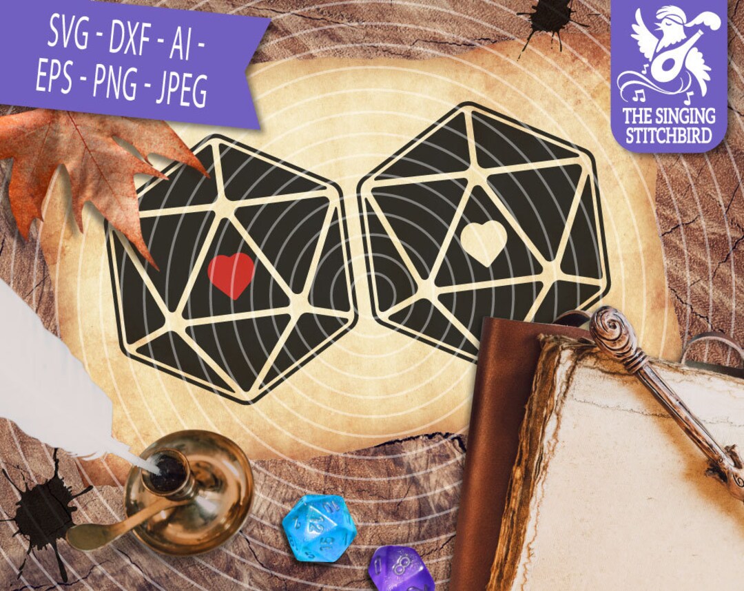 D20 Heart SVG DXF, Instant Download, Stitchbird Graphics, Commercial ...