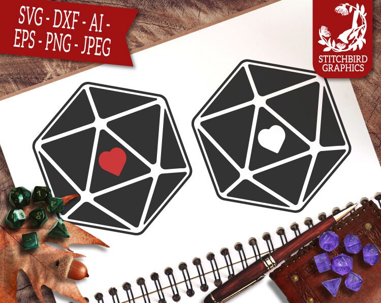 D20 Heart Twin Pack SVG DXF Instant Download Stitchbird - Etsy Hong Kong