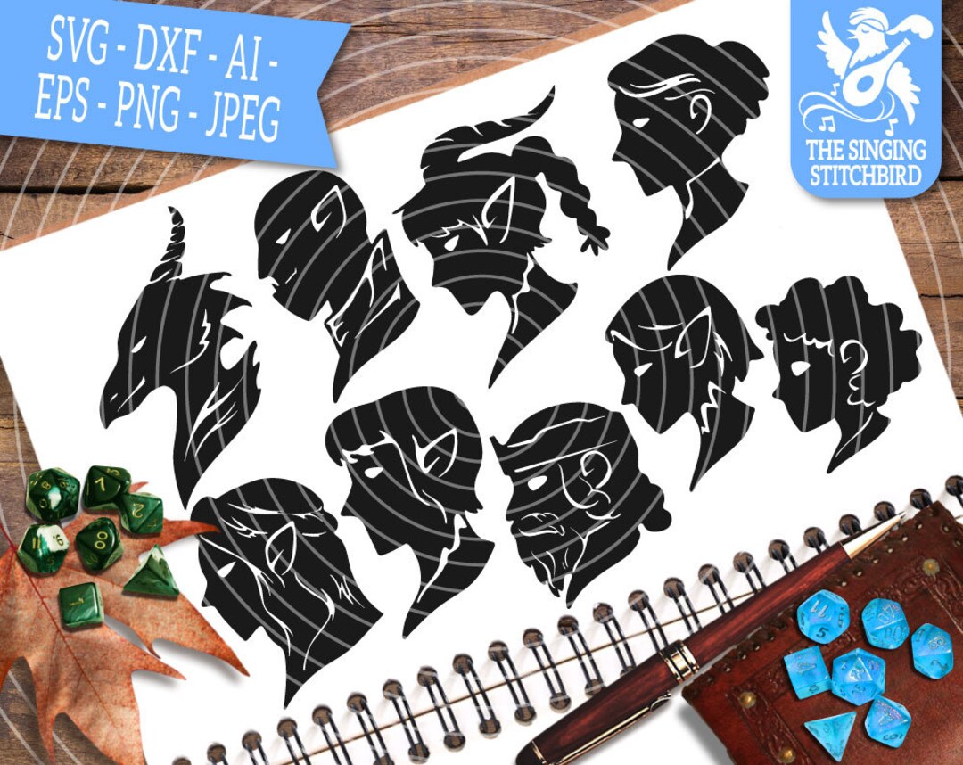 Races Detailed Silhouette Profiles SVG Dungeons and Dragons Commercial ...
