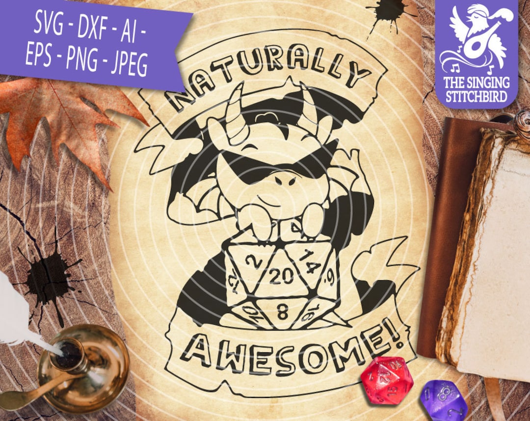 Naturally Awesome Dragon 1 SVG DXF, Dungeons and Dragons, Stitchbird ...