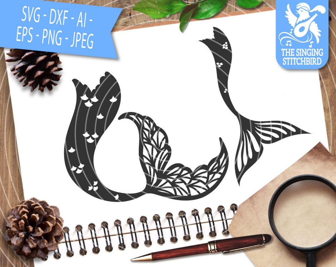 Mermaid Tails SVG DXF, Instant Download Stitchbird Graphics Commercial ...