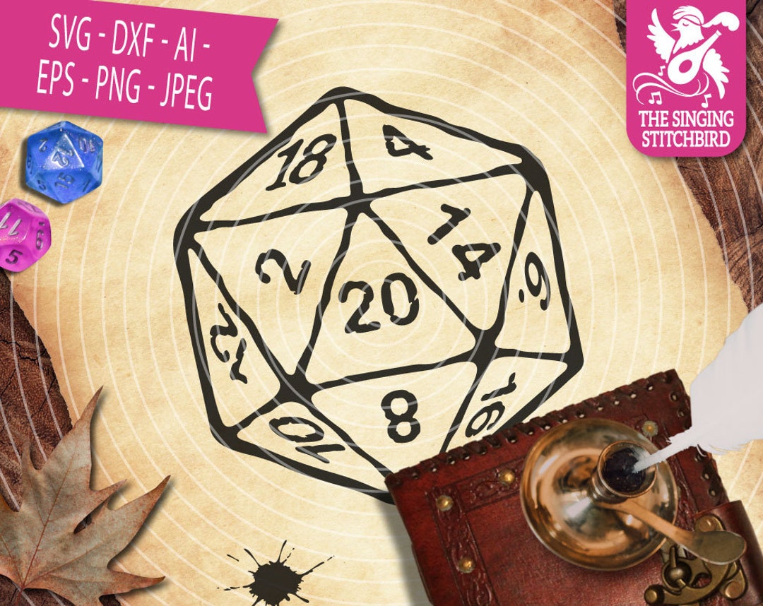 D20 (20) Distressed - White SVG DXF, Instant Download, Stitchbird ...