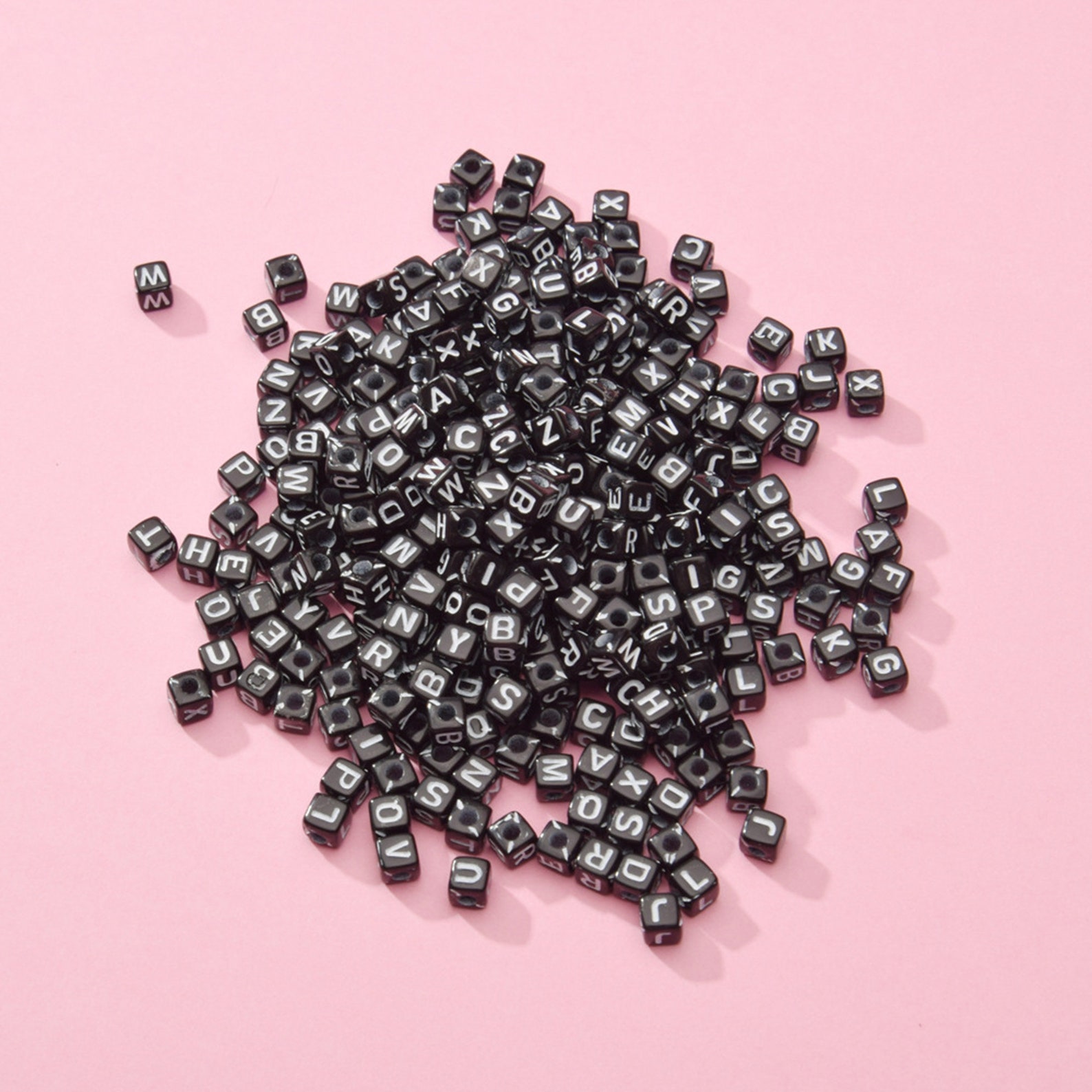 100 White Letter Cube Beads, Black Alphabet Cube Bead, White With Black ...