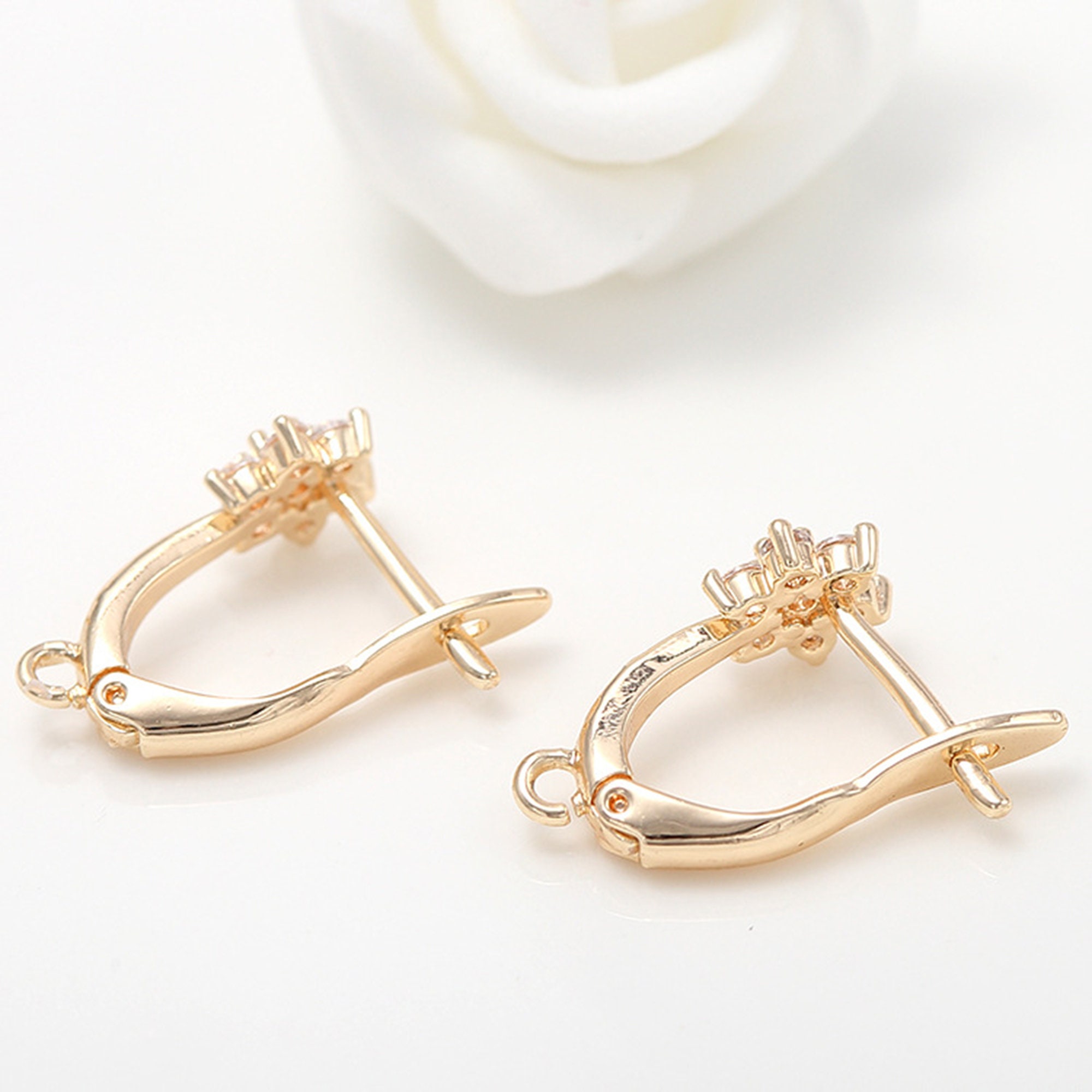 10 piezas real oro chapado pendientes Leverback, Zircon pendientes aros ...