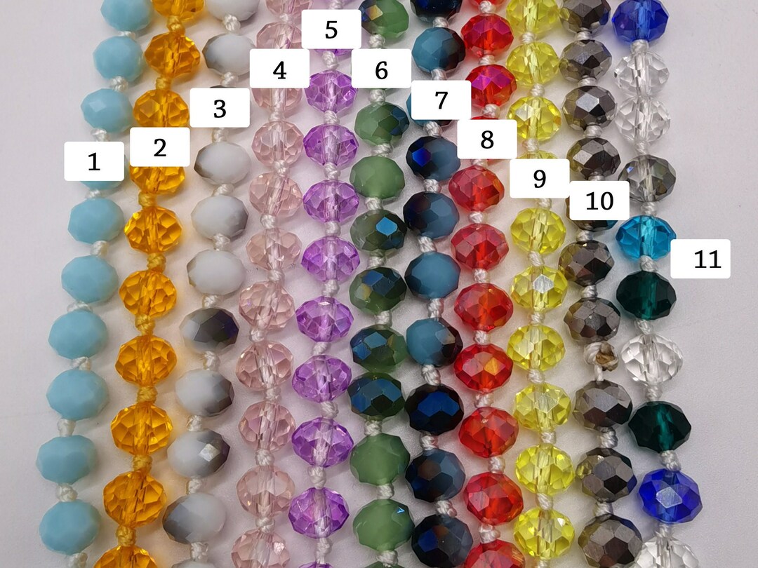 Long collier de perles, 8 x 6 mm colliers en cristal noués à la main 36 ...