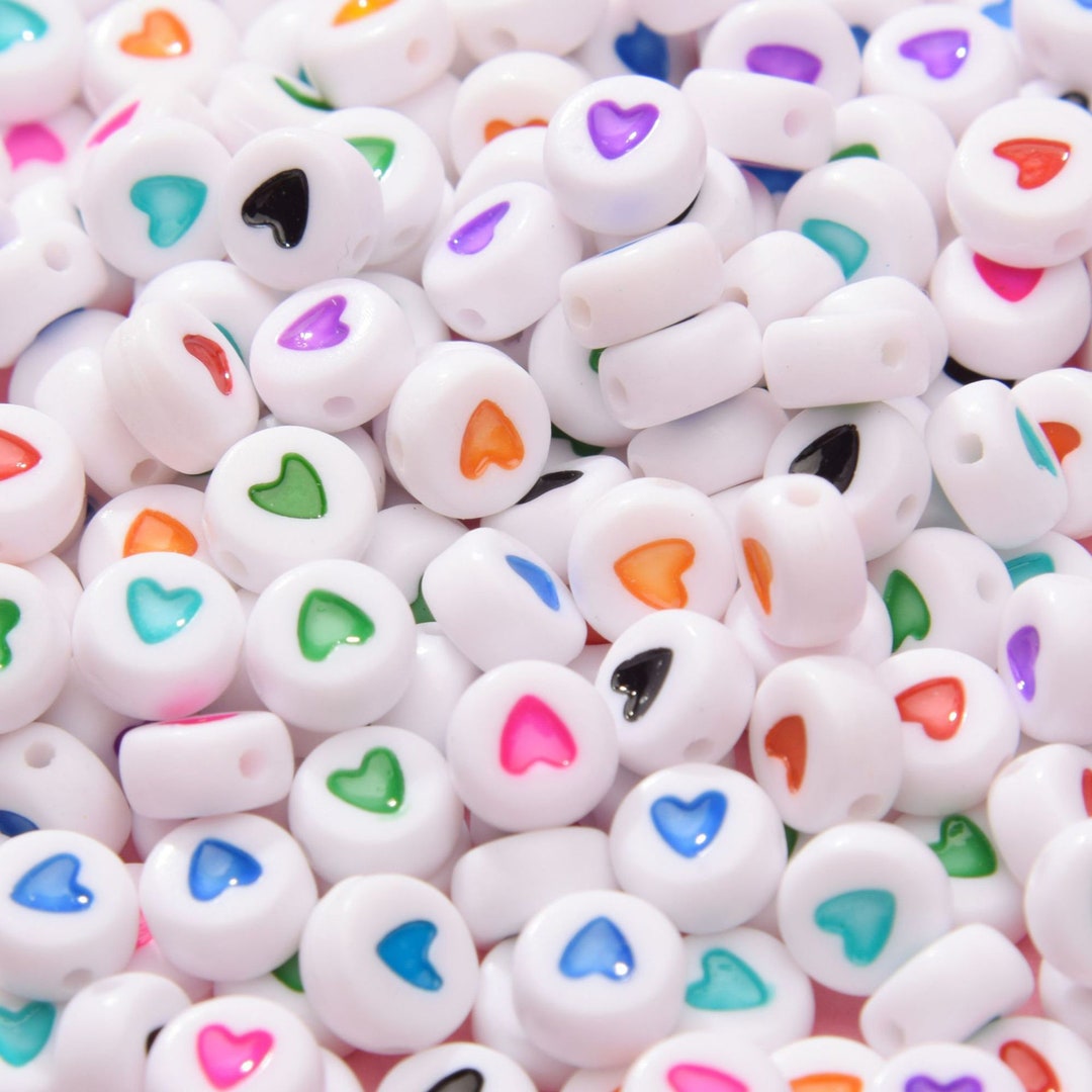 White Acrylic Heart Beads, 100 Pieces, Mixed Colored Heart Beads,little ...