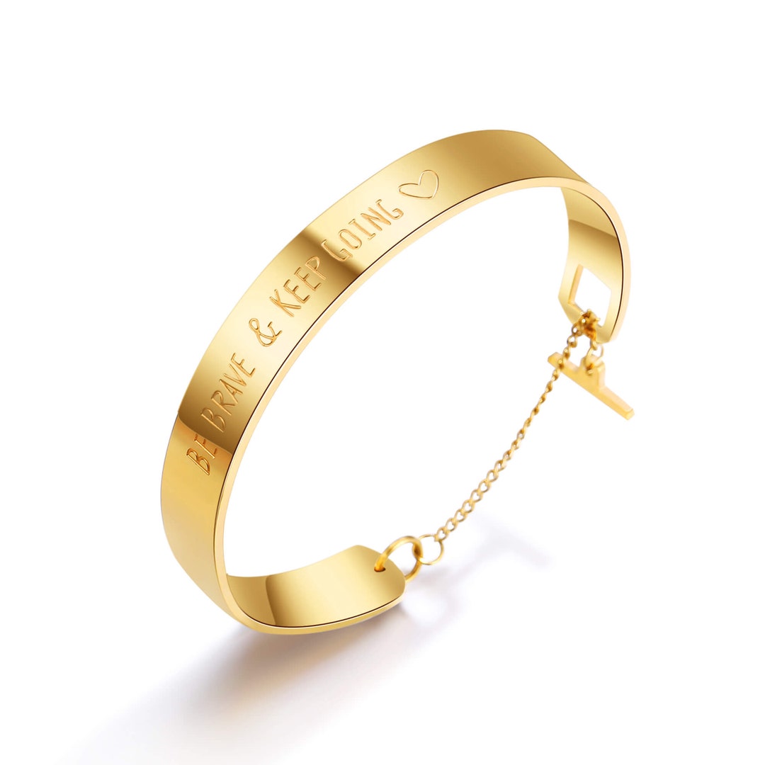 Wide Gold Bangle,women Stainless Steel Cuff Bangles, Be Brave and Keep ...