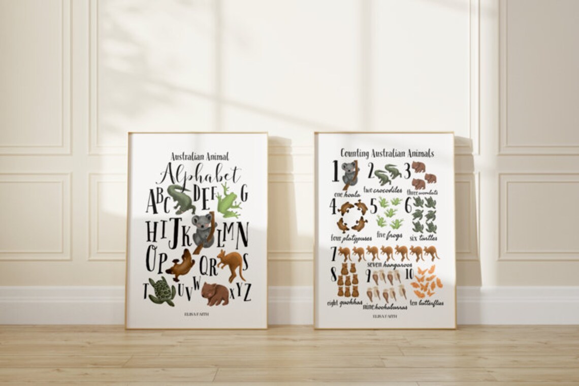 Aussie Animal Alphabet Kids Learning Poster Nursery Prints Printed ...