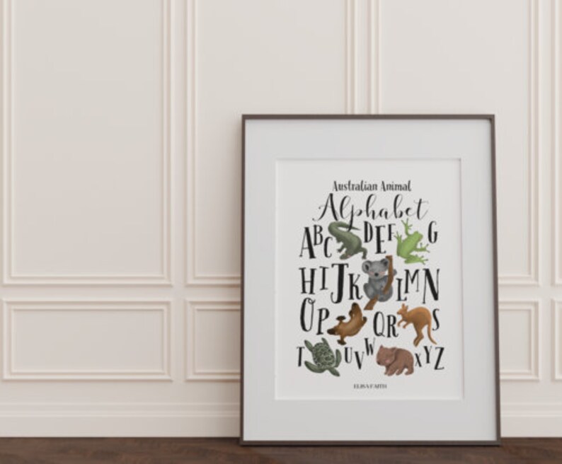 Aussie Animal Alphabet Kids Learning Poster Nursery Prints Printed ...