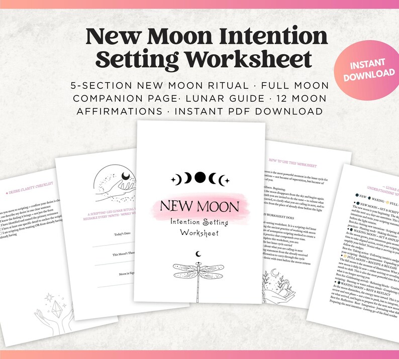 New Moon Intention Setting Worksheet | Scripting Led Lunar Ritual | Law ...