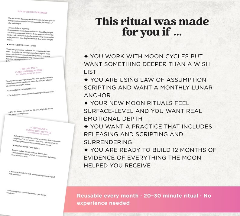 New Moon Intention Setting Worksheet | Scripting Led Lunar Ritual | Law ...