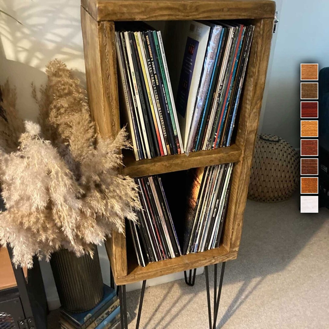 Rustic Vinyl Shelf Pinewood Music Record Stand Free Standing 2 Tier ...