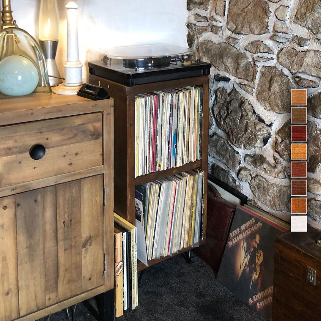 Rustic Vinyl Shelf Pinewood Music Record Stand Free Standing 2 Tier ...