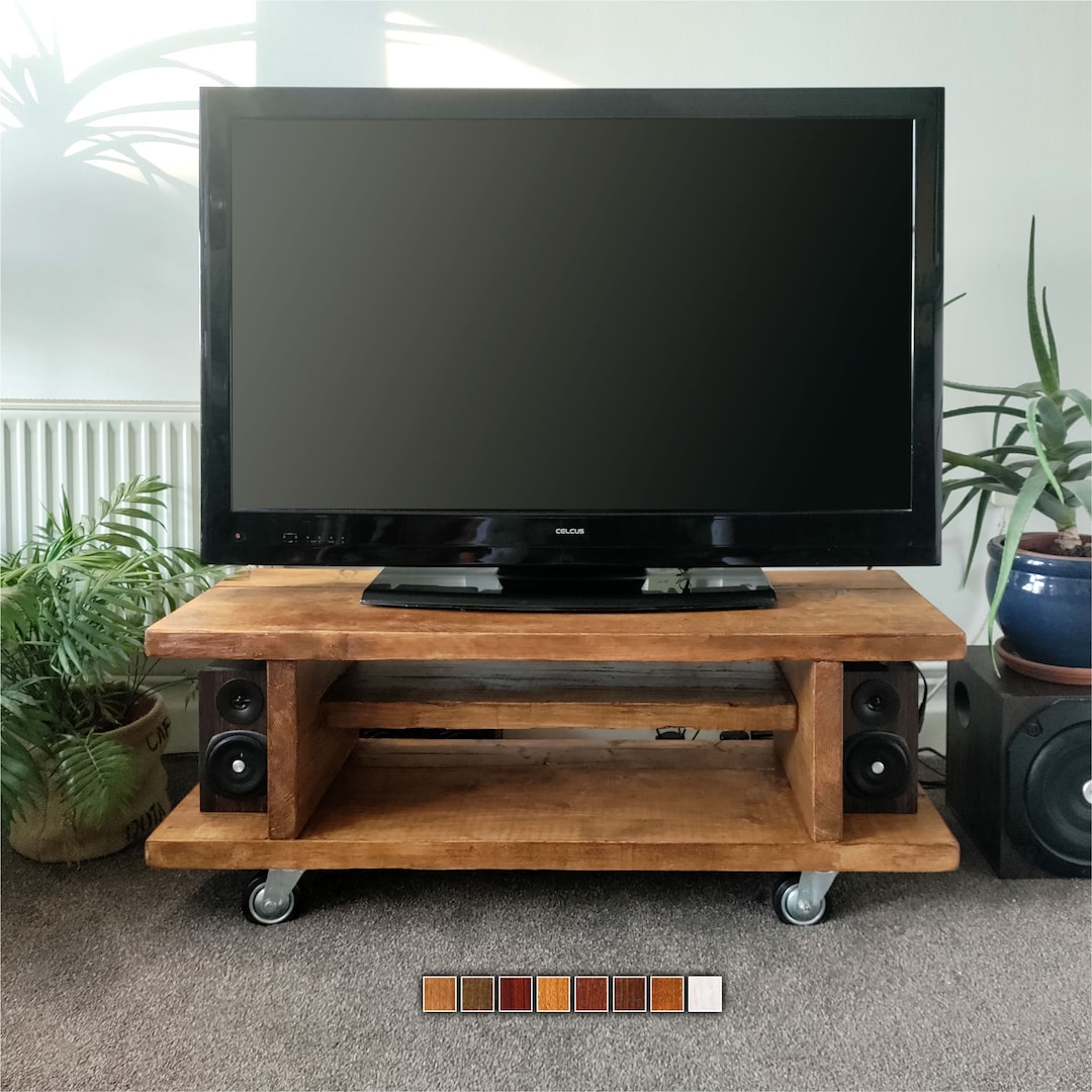 Rustic Wooden TV Stand With Wheels Ideal Media Console - Etsy