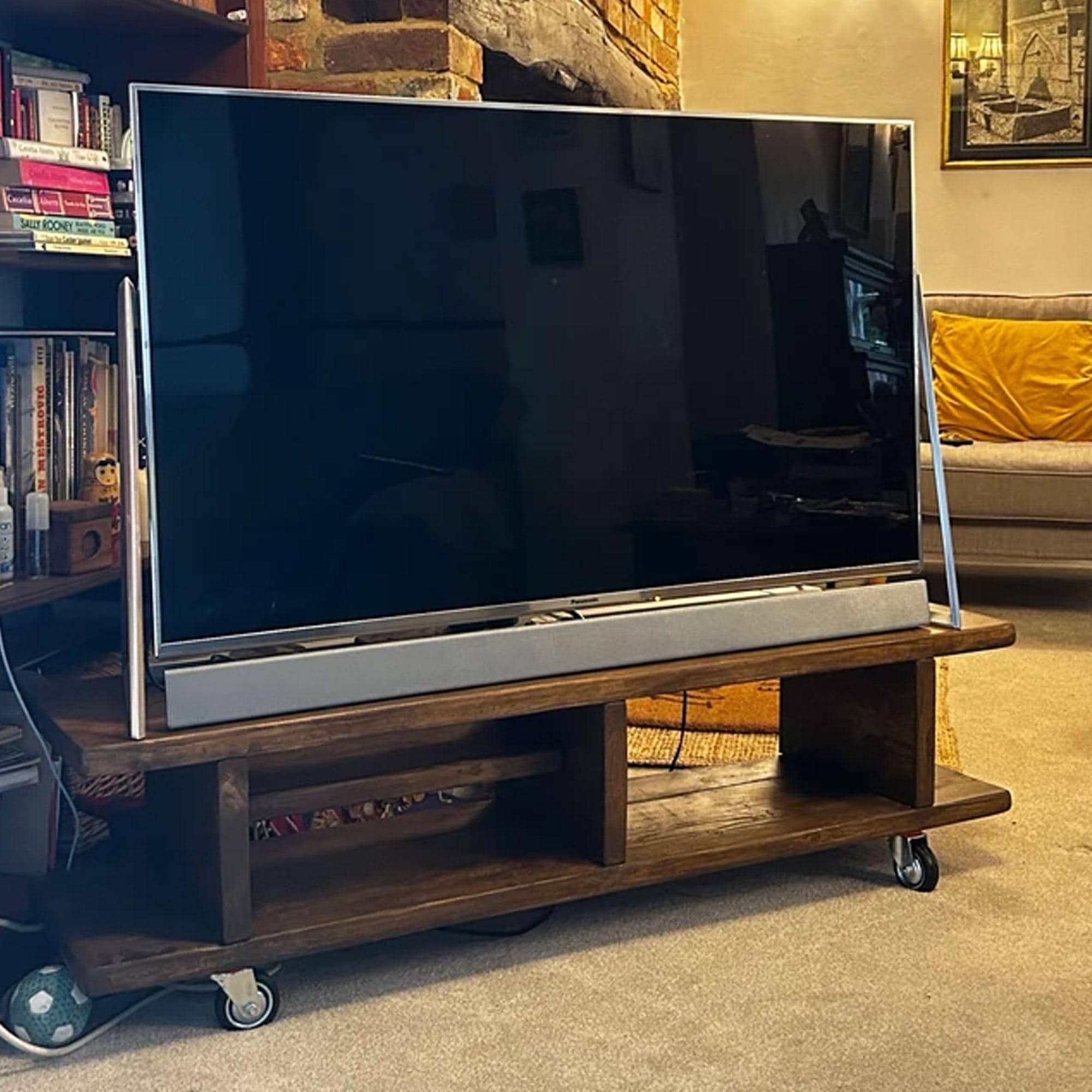Rustic TV Stand With Castor Wheels Smart TV Console Wooden TV Station Large Tv Stand With Wheels Etsy