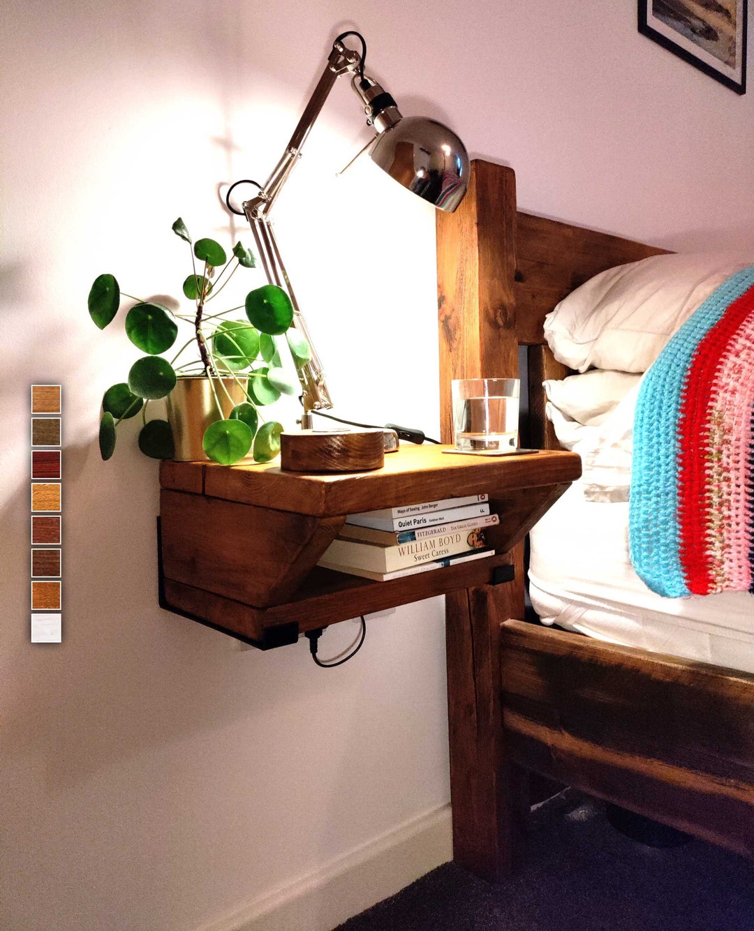 Floating Bedside Table Rustic Nightstand Wall Mounted Wood Bedroom ...