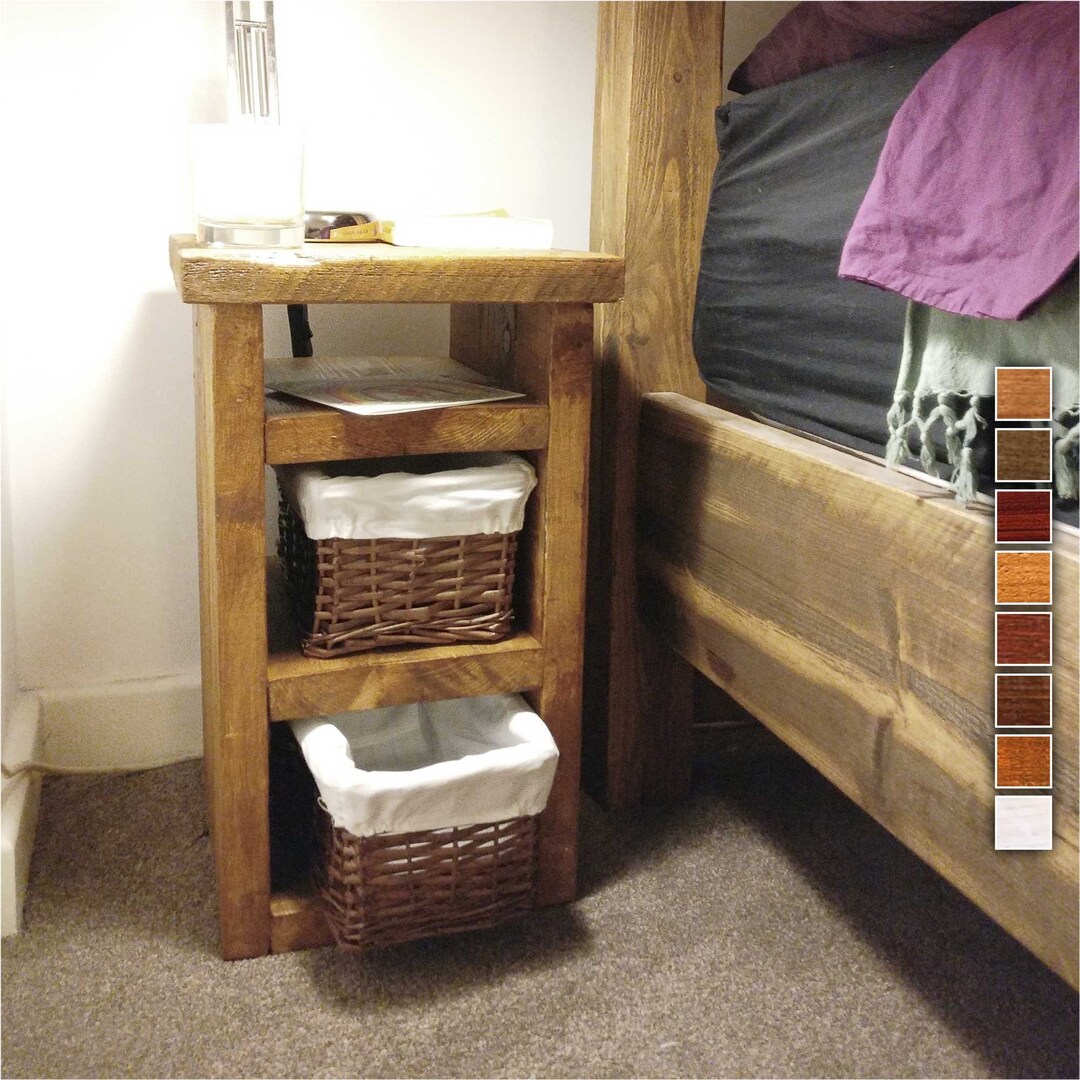 Rustic Bedside Table With Baskets Wooden Bed Side Tables Handcrafted ...