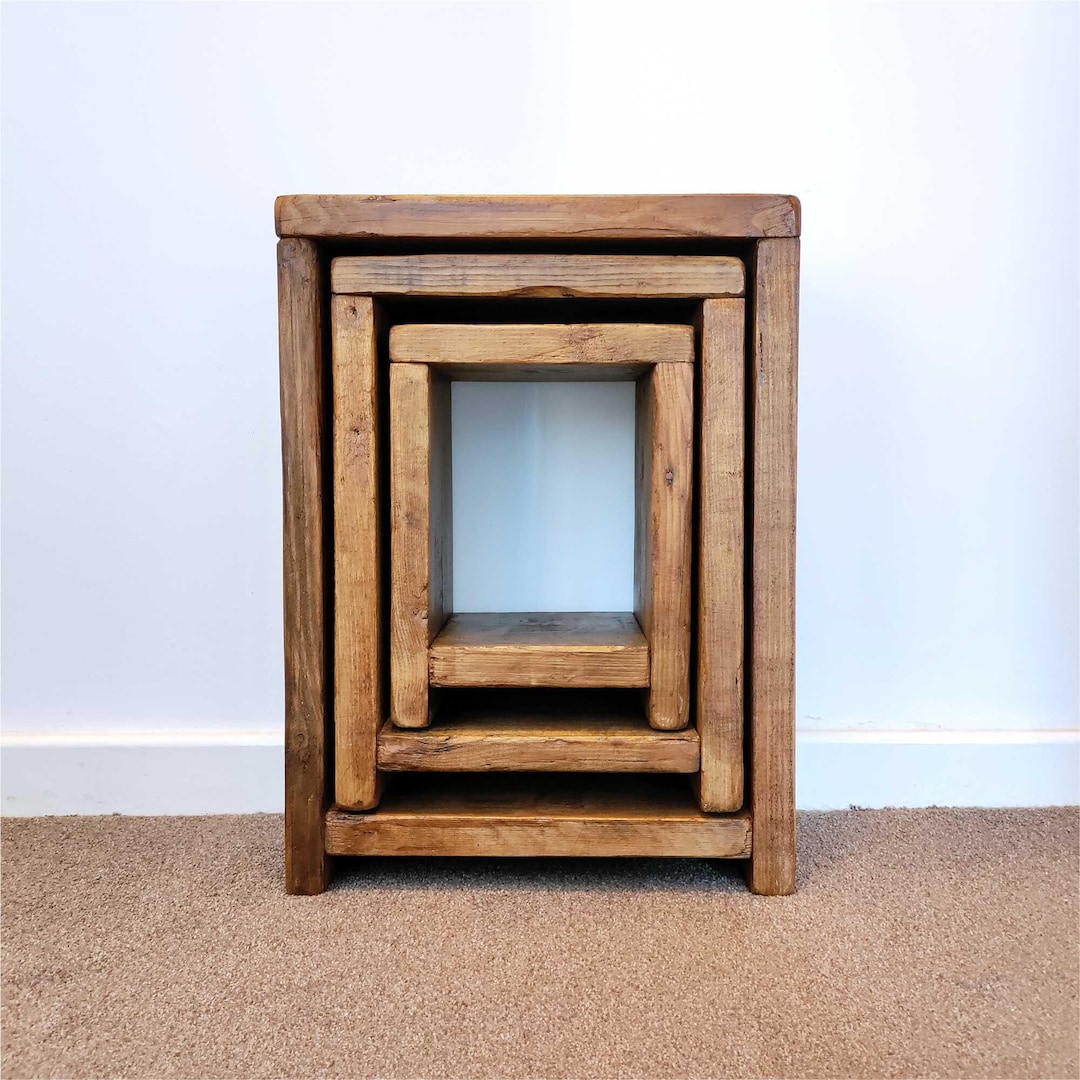 Rustic Reclaimed Pine Nesting Table Set - 3 Tier Side Tables - Etsy UK