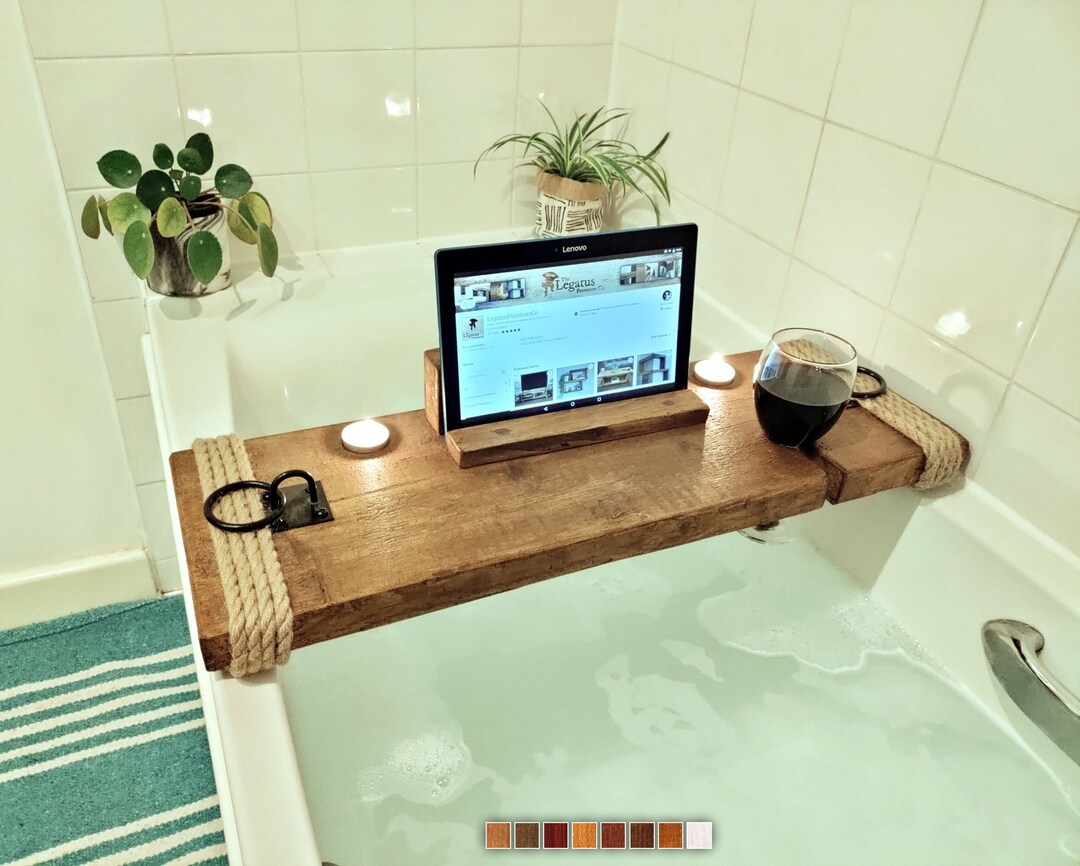 Nautical Bath Caddy - Rustic Bath Bridge - Wood Bath Board - Bathroom ...