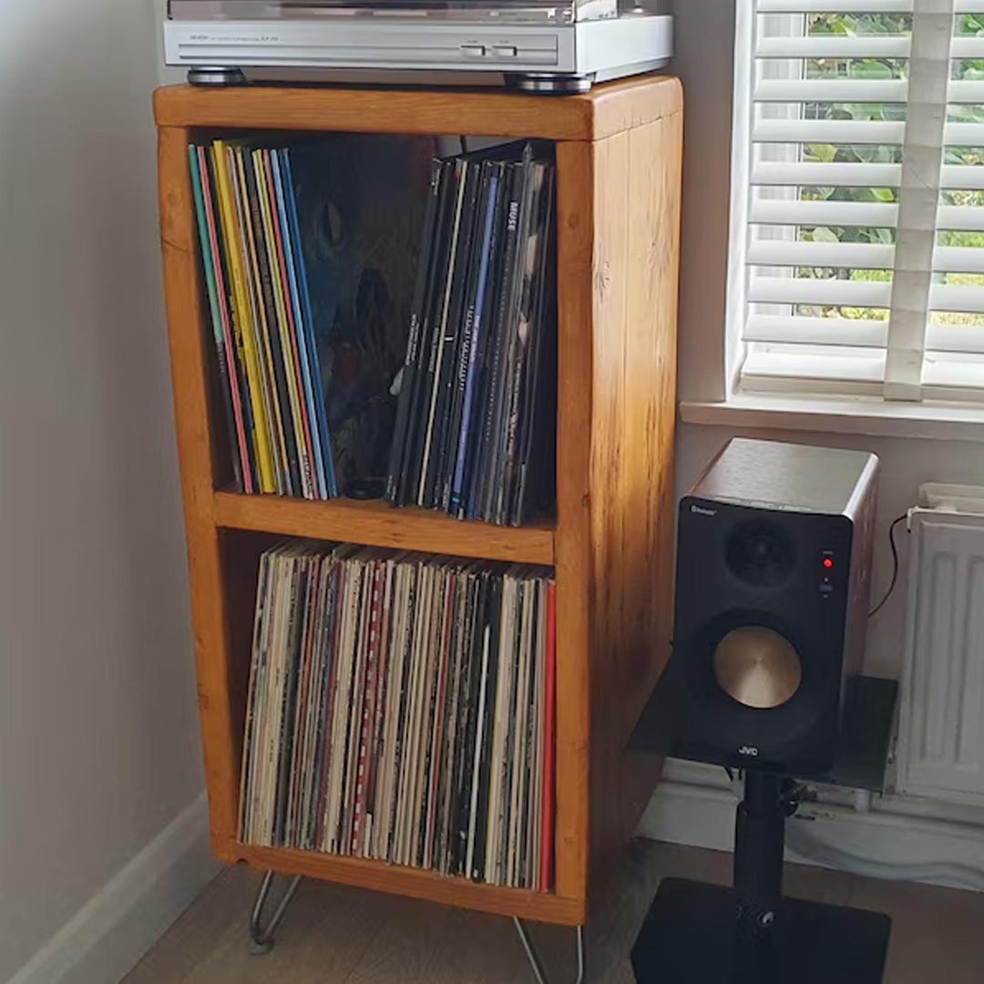 Handmade Rustic Pinewood Vinyl Record Storage: 2-tier Music Stand - Etsy UK