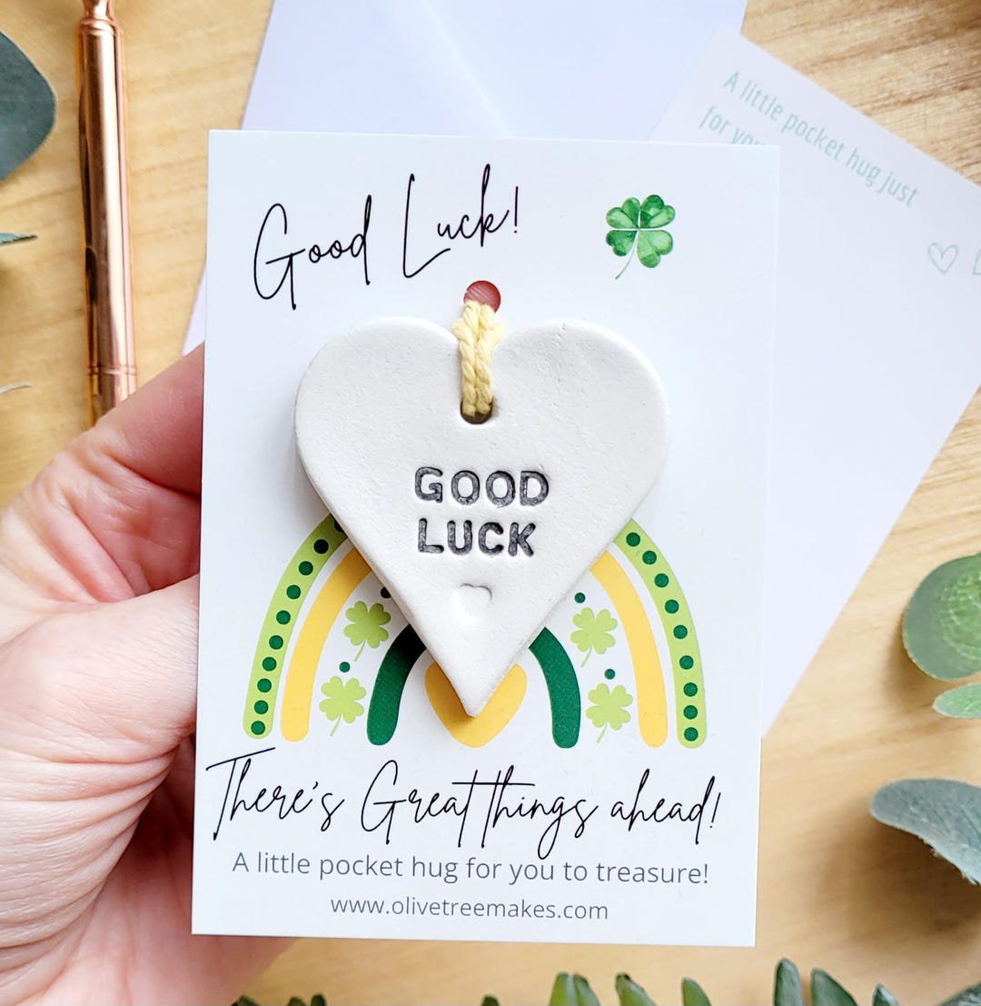 Good Luck Pocket Hug, Positive Affirmation Clay Heart Keepsake ...