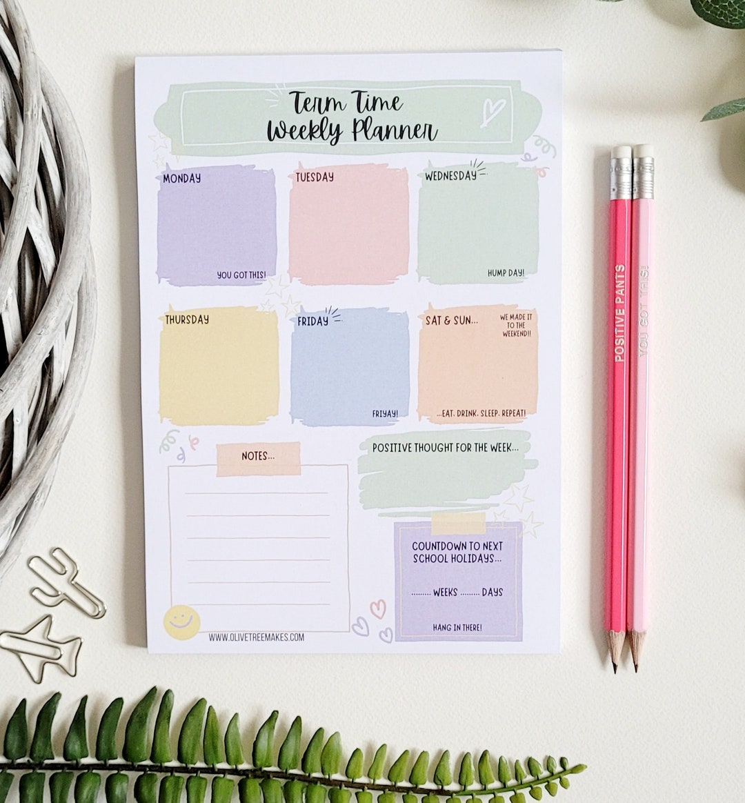 A5 Term Time Weekly Planner, Positive Week Day Desk Notes, Weekly ...