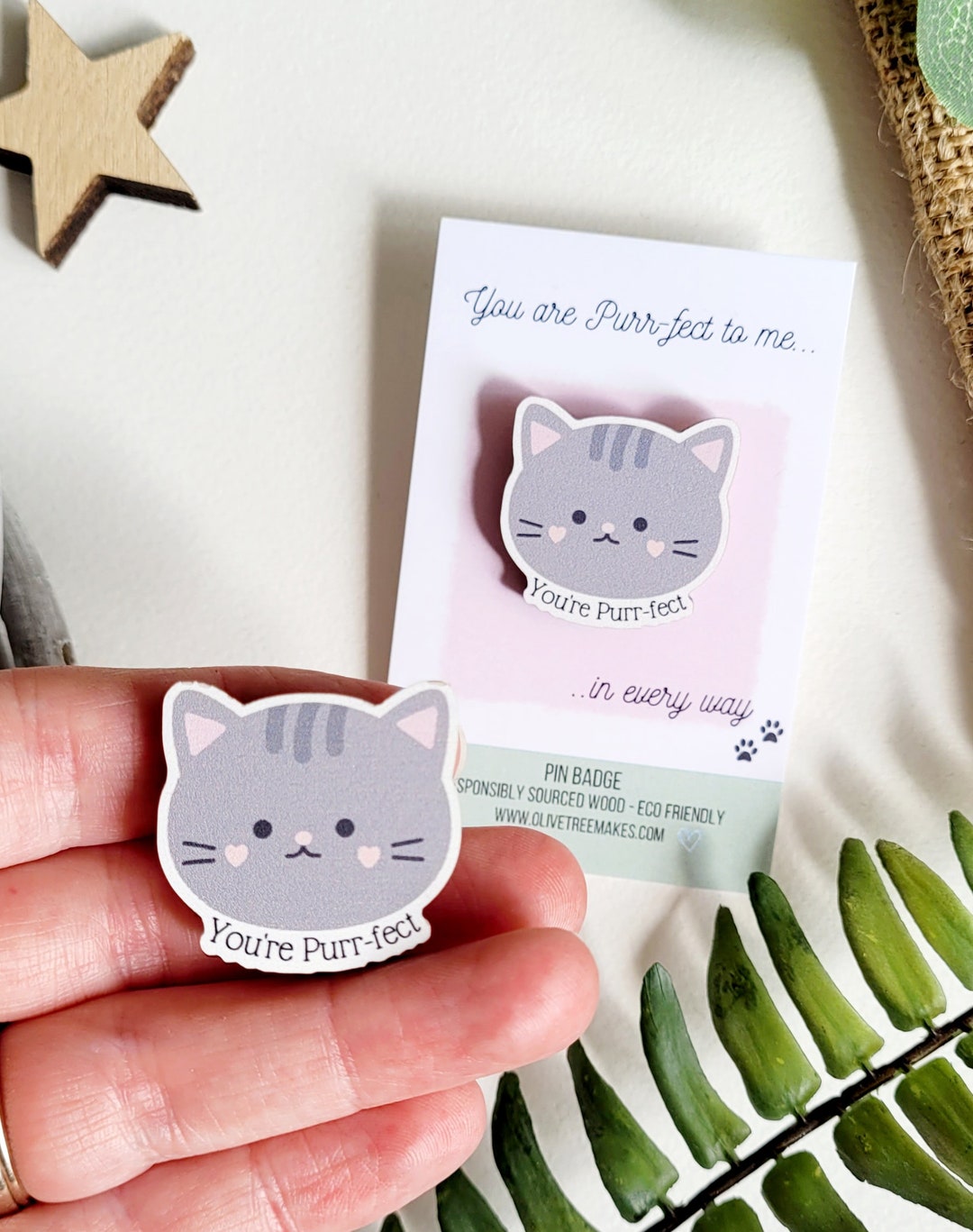 Wooden Pin Badge, Your'e Purr-fect! Cat Positive Affirmation, New Job ...