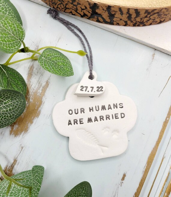 Our Humans Are Married Clay Wedding Cat Paw Gift Hanging Cat - Etsy