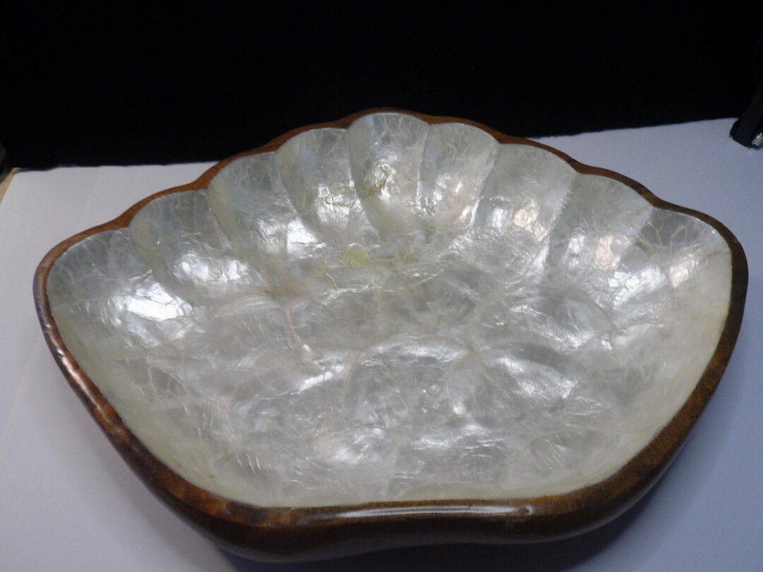 Vintage Shell Shape Hardwood Mother of Pearl Dish Lined Dish - Etsy