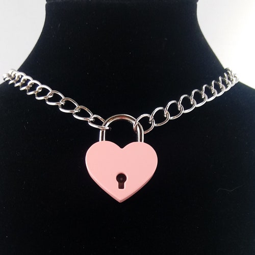 Day Collar Choker Silver/chrome Heart Shaped Lock Necklace - Etsy