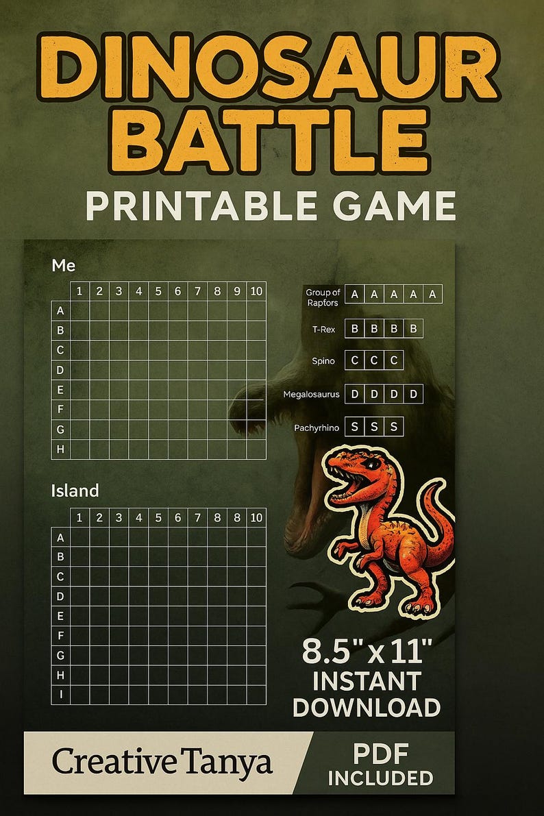 Dinosaur Battle Printable Game | Dino Sea Battle PDF | Kids Strategy ...