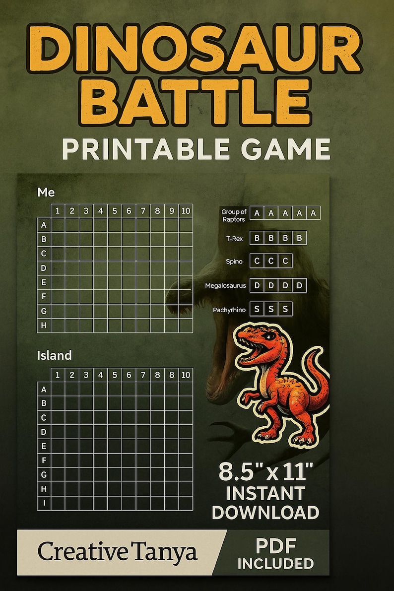 Dinosaur Battle Printable Game | Dino Sea Battle PDF | Kids Strategy ...