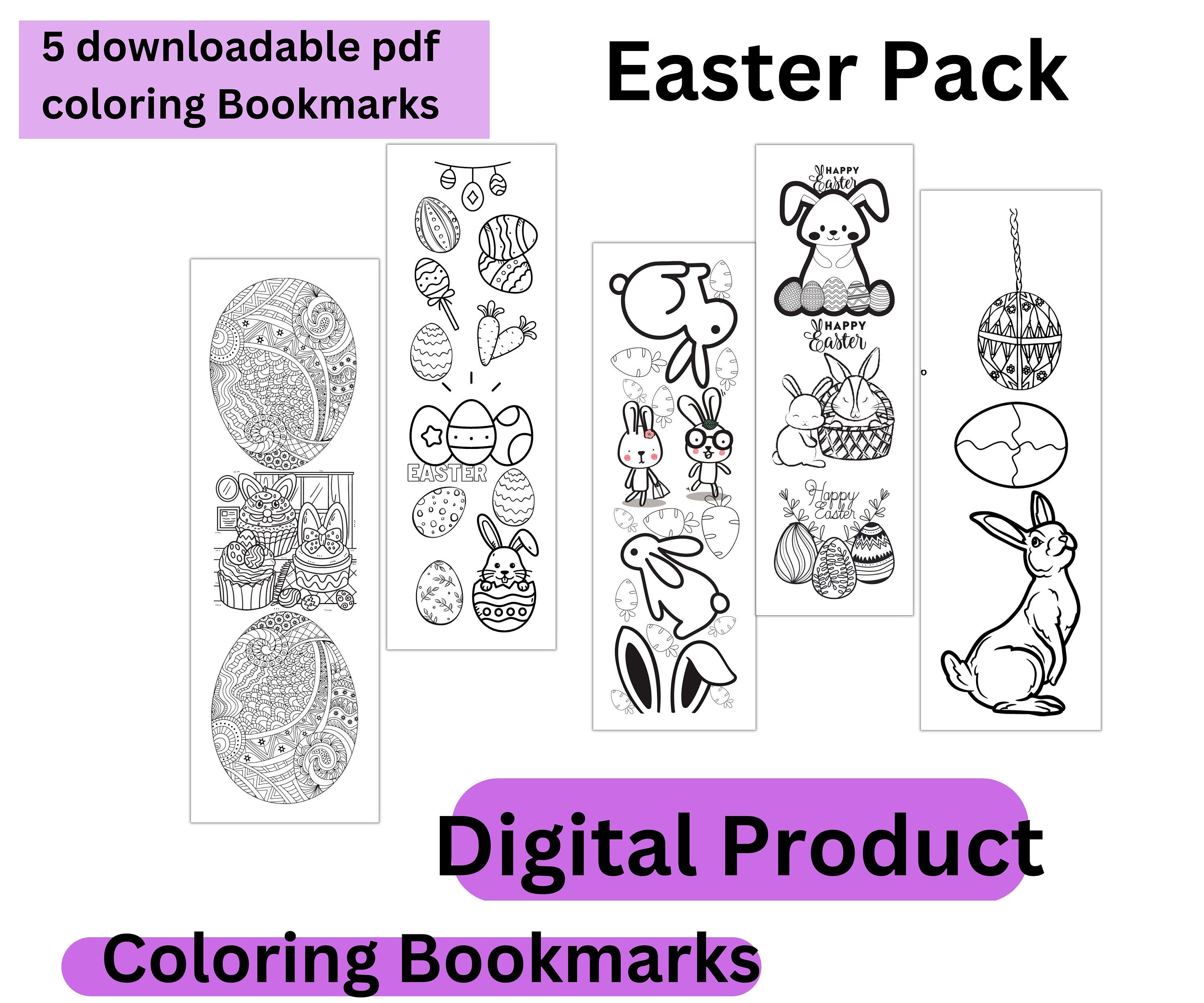 5 Downloadable, Printable Coloring Bookmarks for Easter,pdf - Etsy