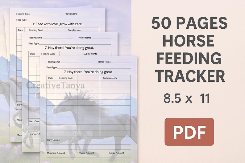 Horse Feeding Tracker Printable – 50 Page PDF, 8.5x11 Feeding Schedule ...