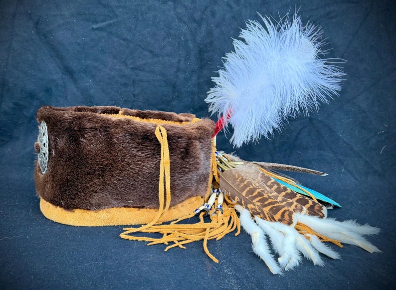 Old Style Plains Indian Fur Turban | Ceremonial Headdress | Feather ...