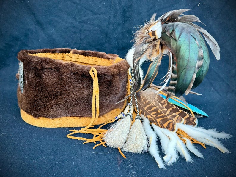 Old Style Plains Indian Fur Turban | Ceremonial Headdress | Feather ...