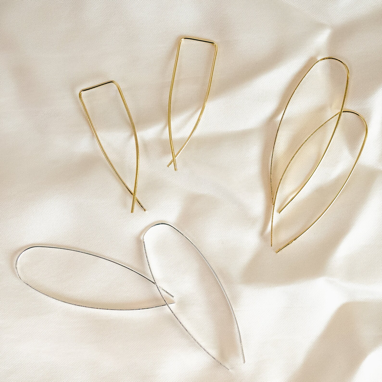 Oval Ear Wire Earrings - Slender Sterling Silver Gold Vermeil Threader ...