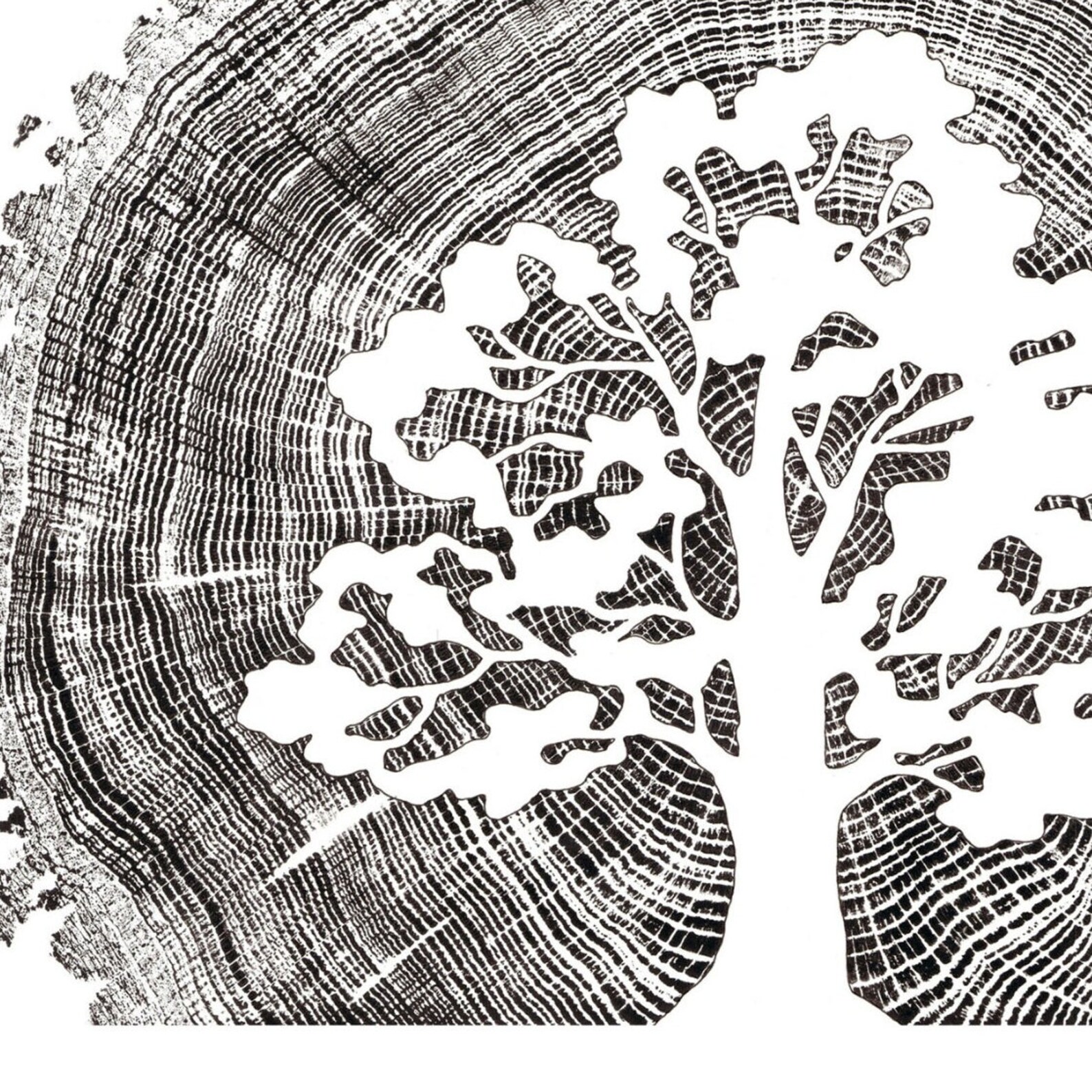 Oak on Oak Tree Ring Print Download, Printable Tree Ring Print, Woodcut ...
