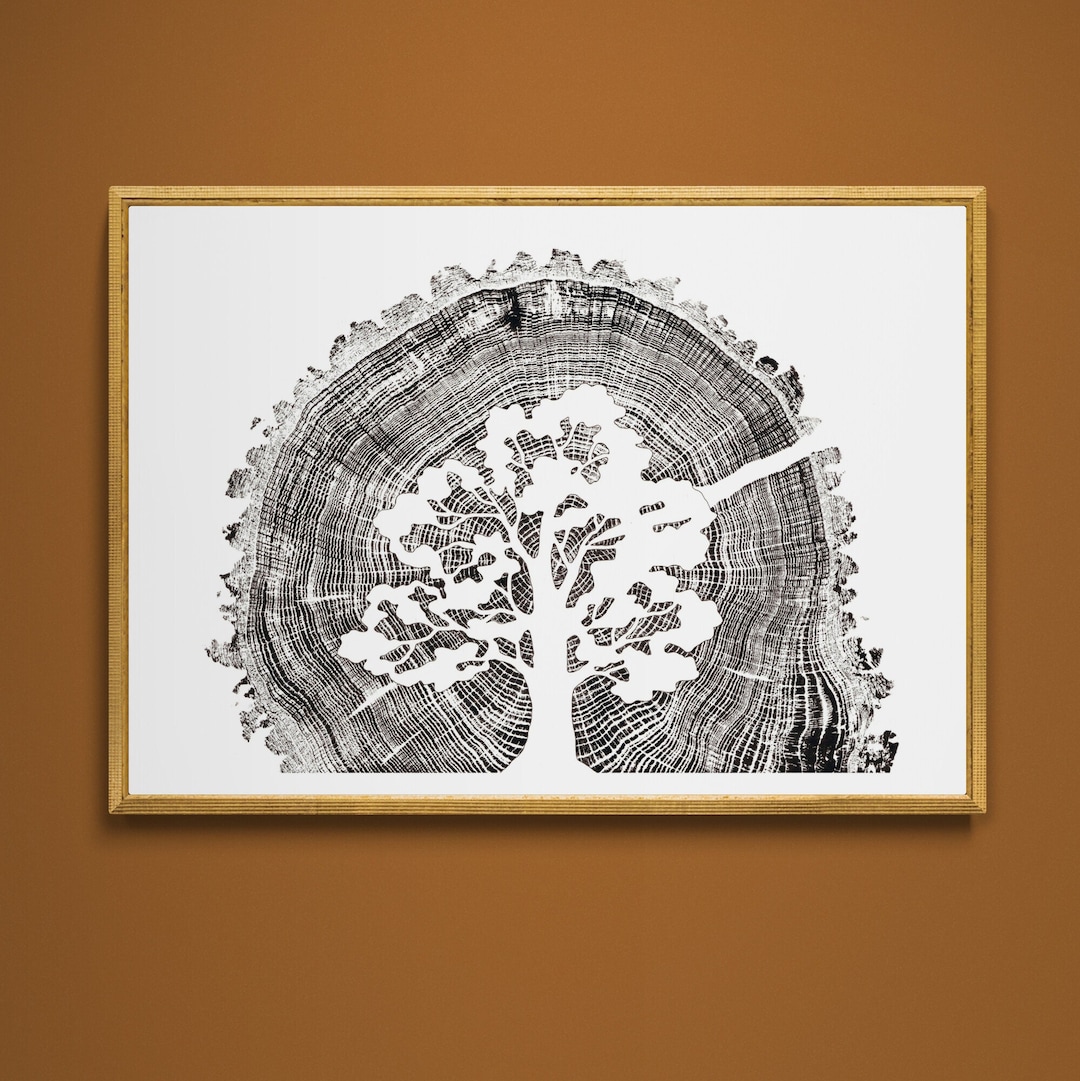 Oak on Oak Tree Ring Print Download, Printable Tree Ring Print, Woodcut ...