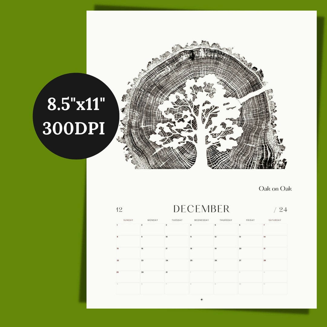 Modern Tree Ring Art Calendar 2024 8.5x11 Inch Printable - Etsy