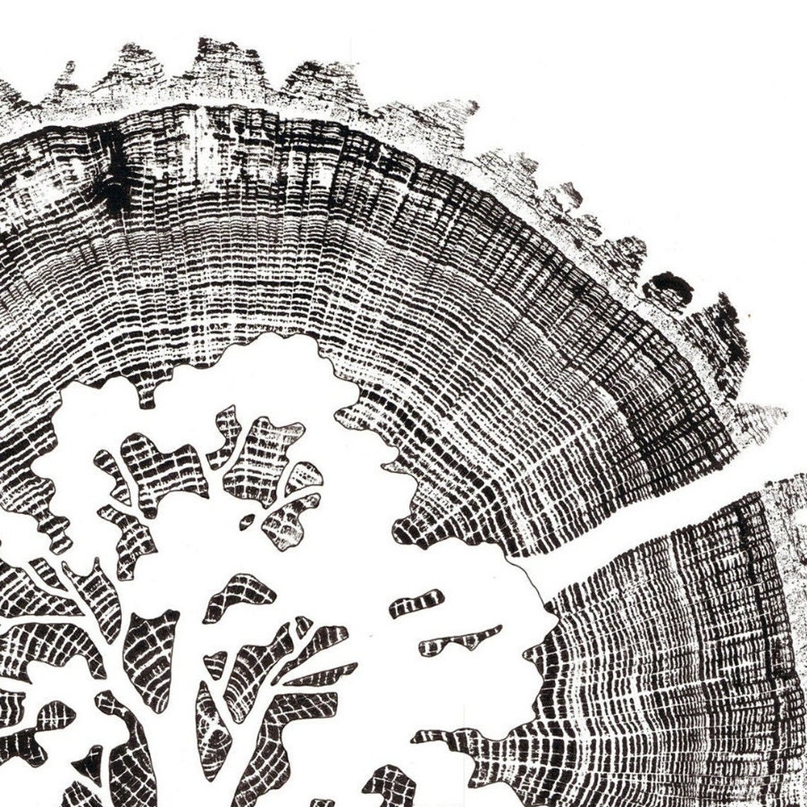 Oak on Oak Tree Ring Print Download, Printable Tree Ring Print, Woodcut ...