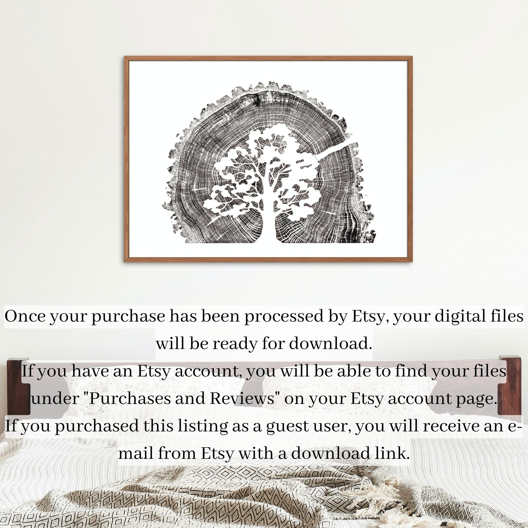 Oak on Oak Tree Ring Print Download, Printable Tree Ring Print, Woodcut ...