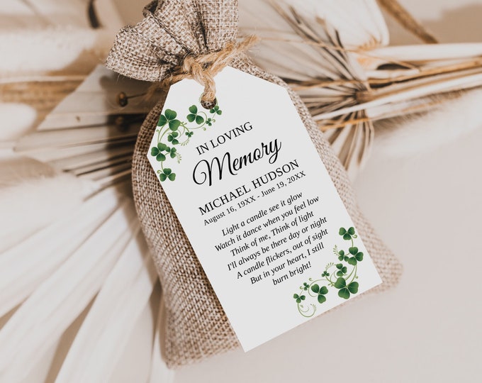 Printable Funeral Tag Template With Shamrocks, Funeral Label/sticker ...