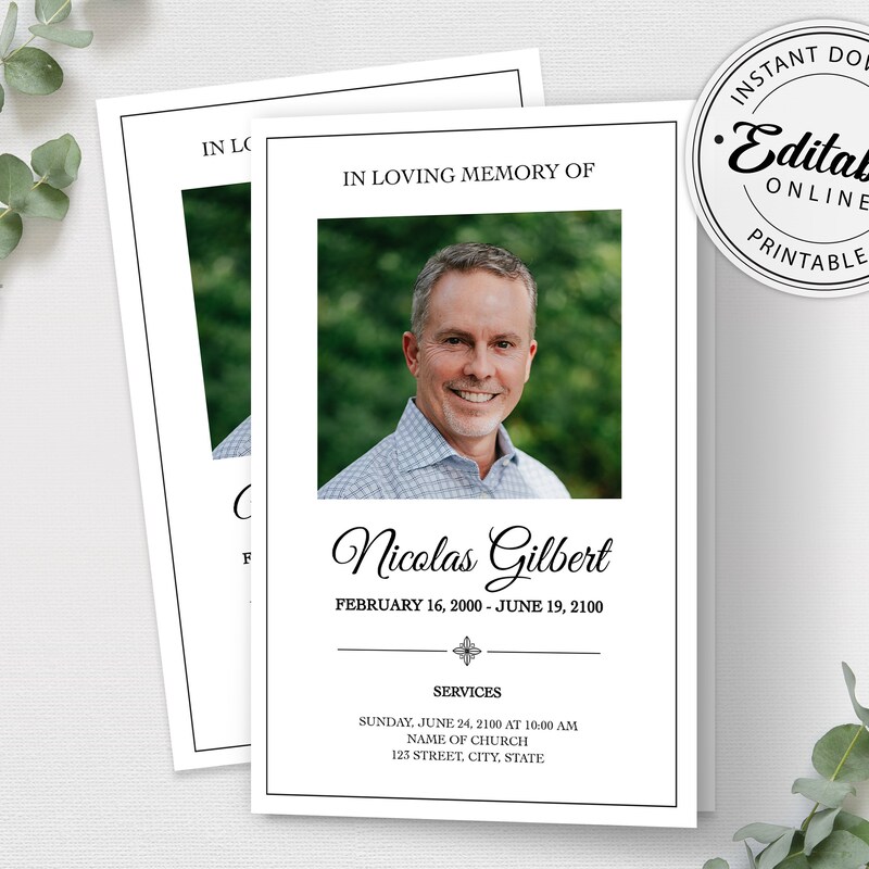 Memorial Program Template for Man - Etsy